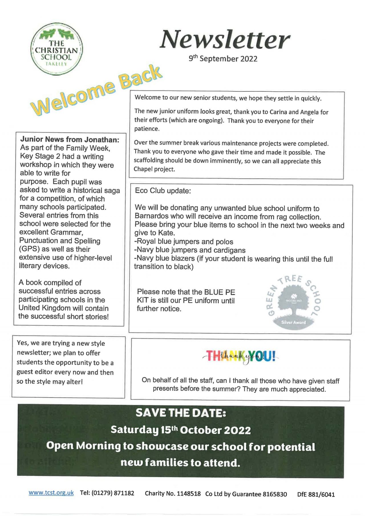 Newsletter 9th September 2022 - The Christian School, Takeley